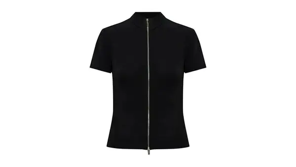 Alexander Wang Mock Neck Short Sleeve Zip Up Top