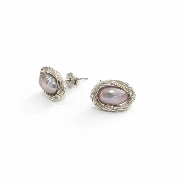 PEARL CODE Freshwater Pearl Stud Earrings In Rhodium-plated Silver - Grey