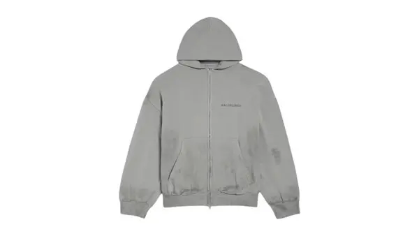 Balenciaga Medium Fit Zip Up Hoodie - Grey