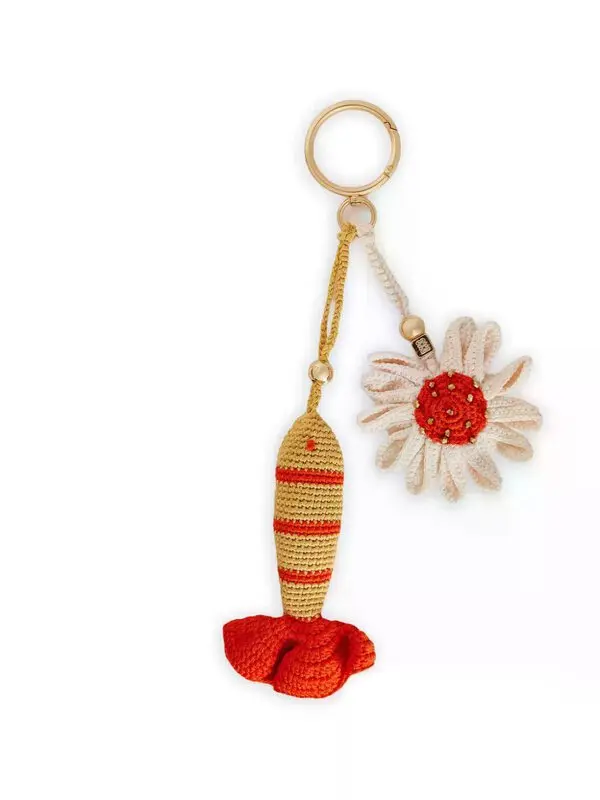 Sandro Crochet-knit Flower Motif Bag Charm - Neutrals