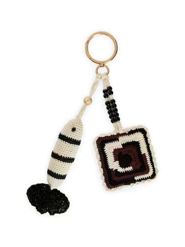Sandro Crochet Knit Fish Pendant Bag Charm - Neutrals