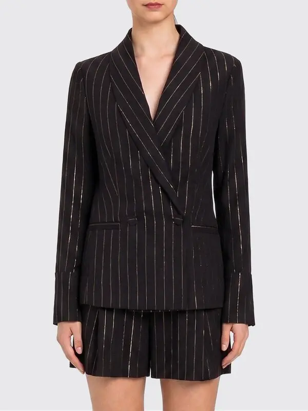 TWINSET Pinstriped Cotton Blend Double Breasted Blazer