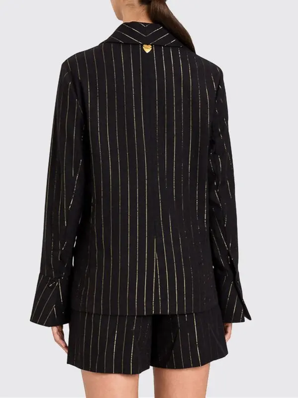 TWINSET Pinstriped Cotton Blend Double Breasted Blazer