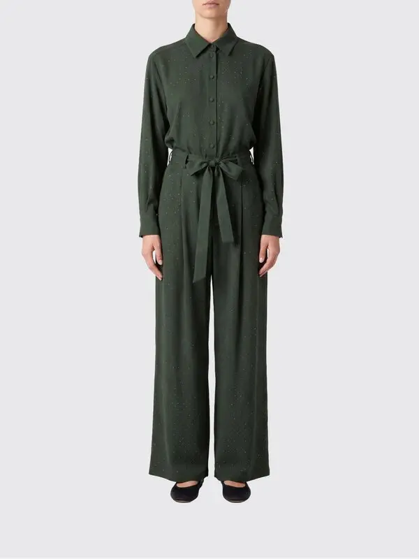 TWINSET U & B Lyocell Twill Jumpsuit With Rhinestone Embellishment - Green