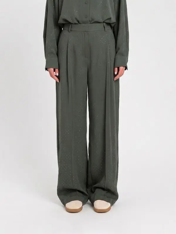 TWINSET Palazzo Trousers In Lyocell With Rhinestone Embellishments