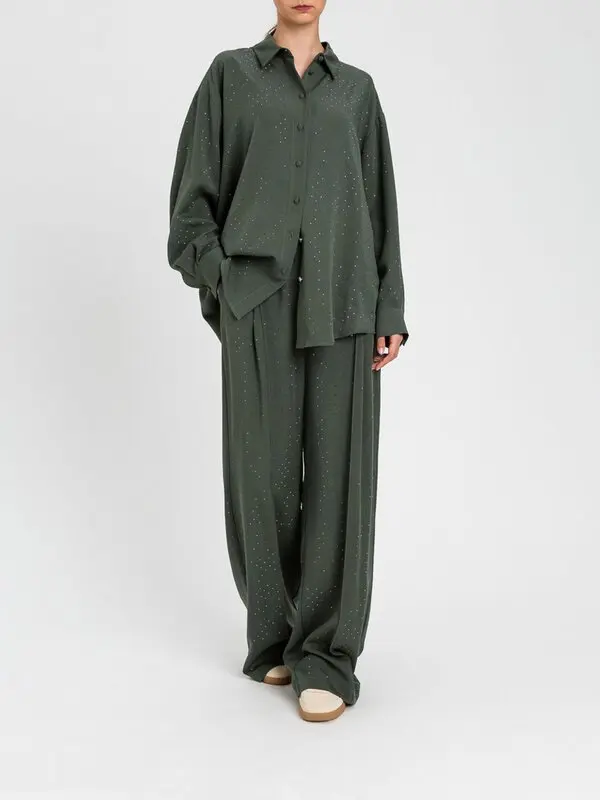 TWINSET Palazzo Trousers In Lyocell With Rhinestone Embellishments