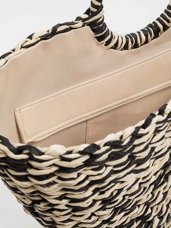 TWINSET Woven Raffia Bag With Abstract Pattern