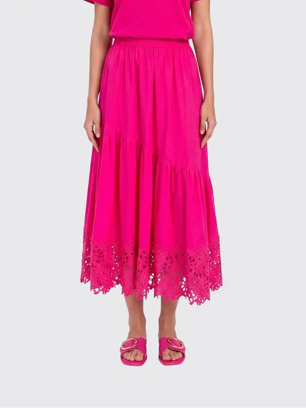 TWINSET Cotton Midi Skirt With Embroidery