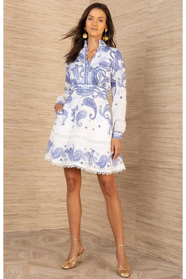 Hale Bob Eilish Printed Linen Dress With Trim - Black
