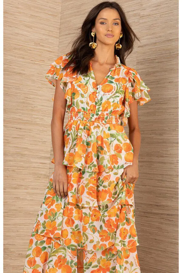 Hale Bob Milena Chiffon Maxi Dress - Orange