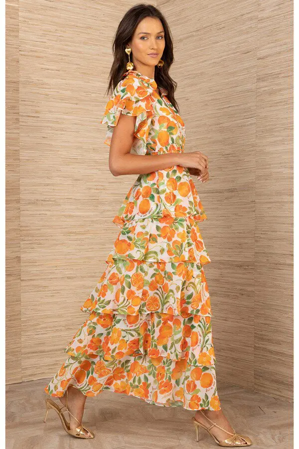 Hale Bob Milena Chiffon Maxi Dress - Orange