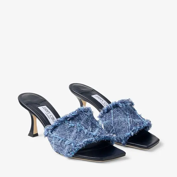 JIMMY CHOO Alexia 70 Crosshatch Denim Mules