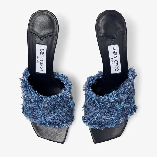 JIMMY CHOO Alexia 70 Crosshatch Denim Mules