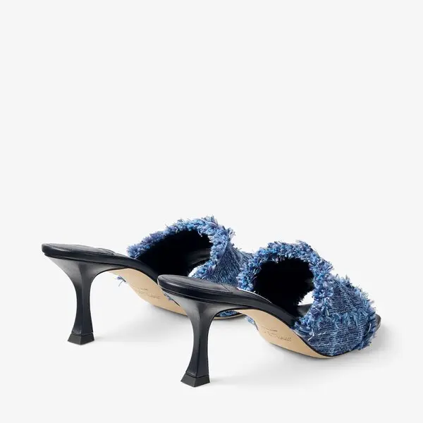 JIMMY CHOO Alexia 70 Crosshatch Denim Mules