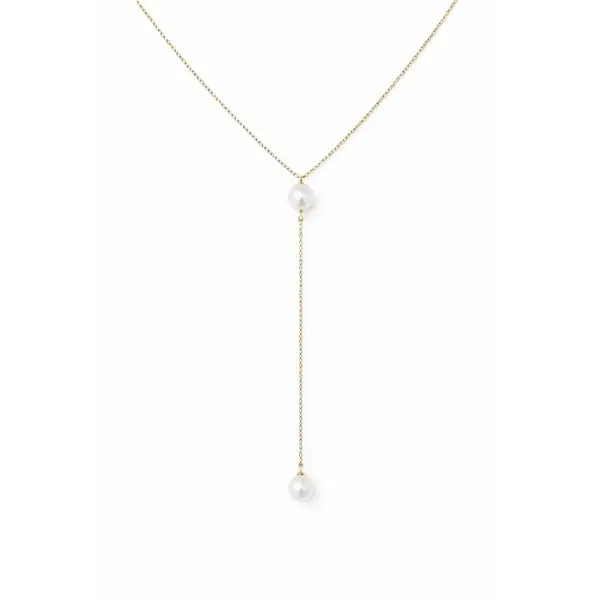 PEARL CODE Premium Necklace With Two Natural Round Pearls - Gold