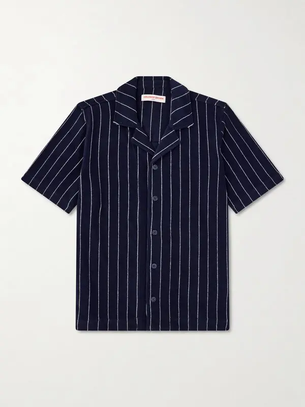 Orlebar Brown Hawkin Stripe Towelling Cotton Shirt - Blue