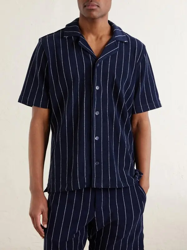 Orlebar Brown Hawkin Stripe Towelling Cotton Shirt - Blue