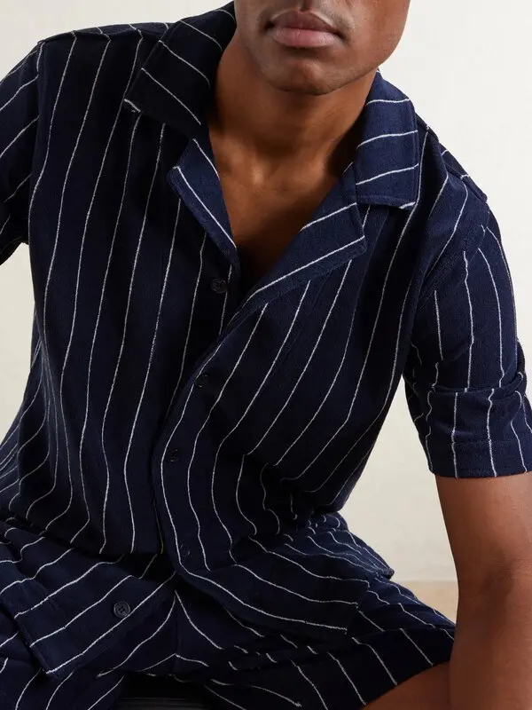 Orlebar Brown Hawkin Stripe Towelling Cotton Shirt - Blue