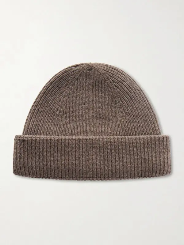 John Smedley Ribbed Cashmere And Wool-blend Beanie - Brown