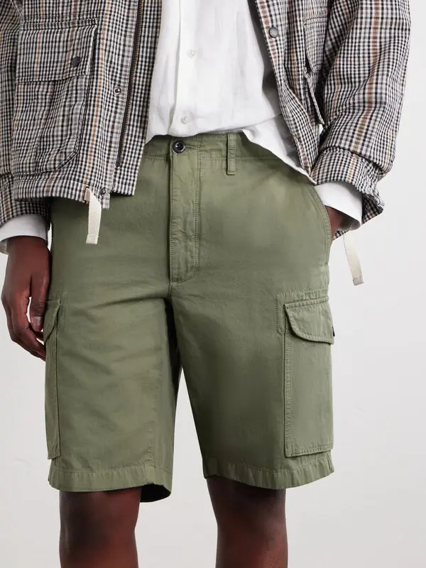 SLOWEAR Straight-leg Cotton And Linen-blend Cargo Shorts - Green