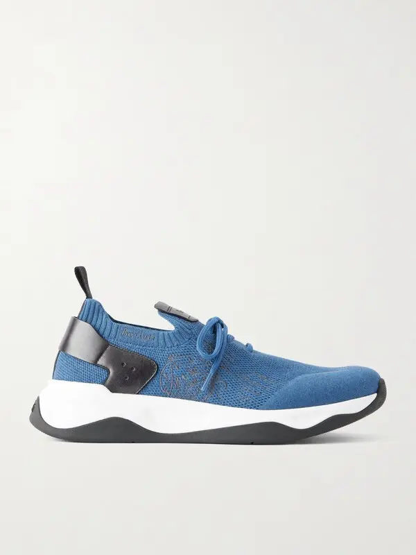 Berluti Shadow Leather-trimmed Stretch-knit Sneakers