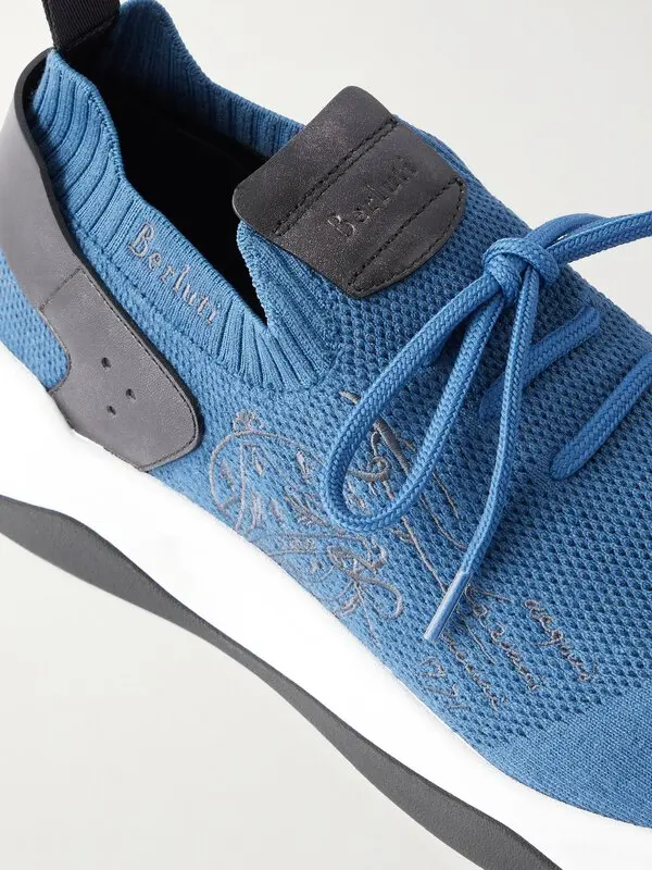 Berluti Shadow Leather-trimmed Stretch-knit Sneakers