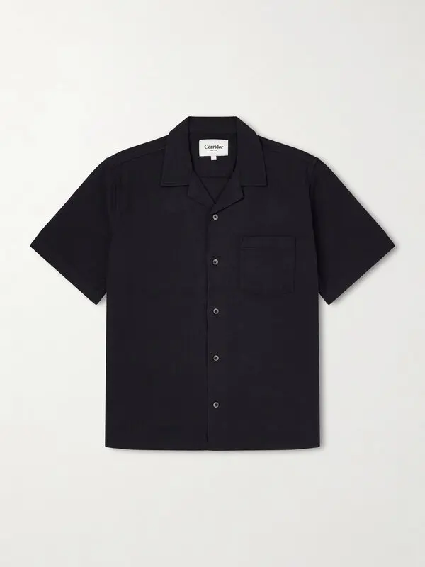 CORRIDOR Convertible-collar Cotton-hopsack Shirt - Black