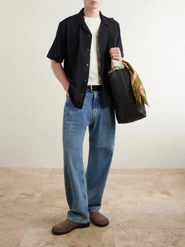 CORRIDOR Convertible-collar Cotton-hopsack Shirt - Black