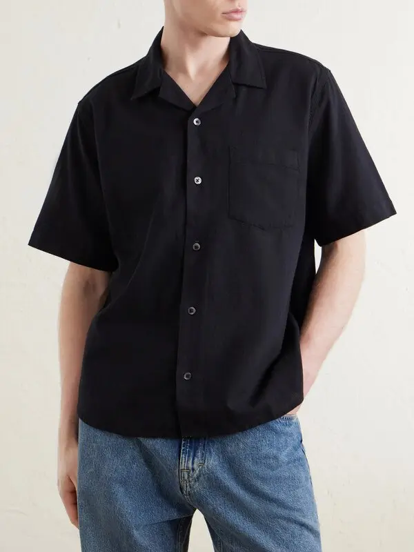 CORRIDOR Convertible-collar Cotton-hopsack Shirt - Black