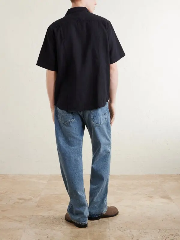 CORRIDOR Convertible-collar Cotton-hopsack Shirt - Black