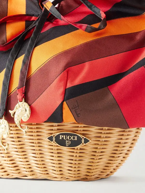 Emilio Pucci Embellished Woven Bamboo And Silk Twill Clutch