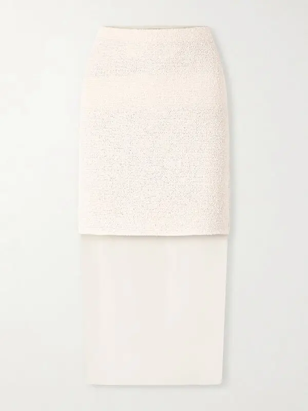 Khaite Sybil Layered Cotton-blend Bouclé And Organza Midi Skirt - Neutrals