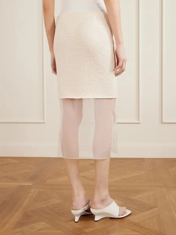 Khaite Sybil Layered Cotton-blend Bouclé And Organza Midi Skirt - Neutrals