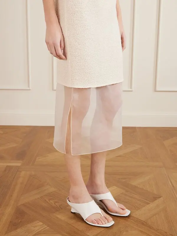 Khaite Sybil Layered Cotton-blend Bouclé And Organza Midi Skirt - Neutrals