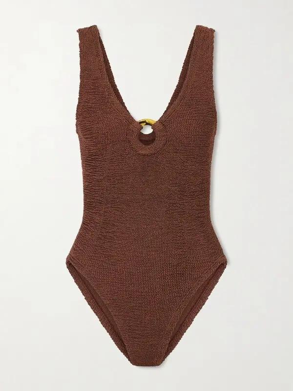 Hunza G Celine Embellished Crinkle Swimsuit - Brown
