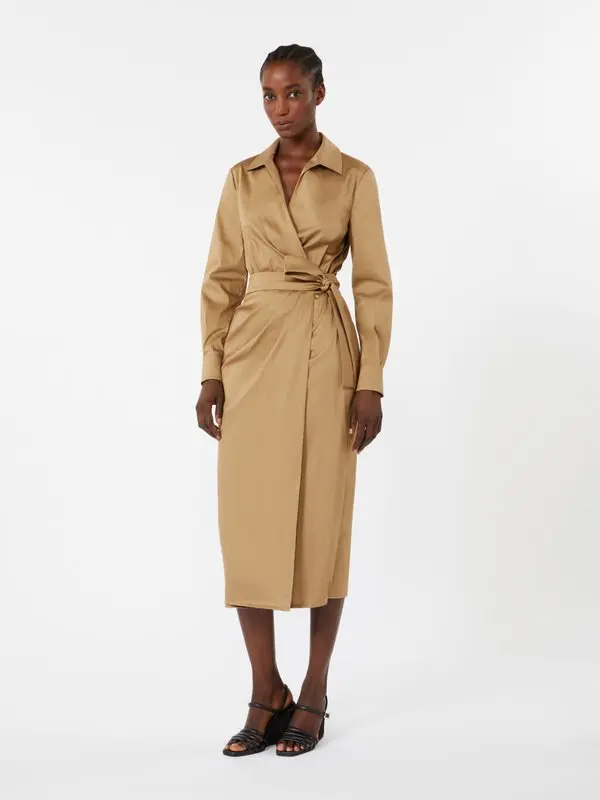 Max Mara Cotton Satin Midi Shirt Dress - Desert