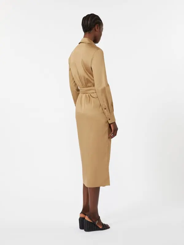Max Mara Cotton Satin Midi Shirt Dress - Desert