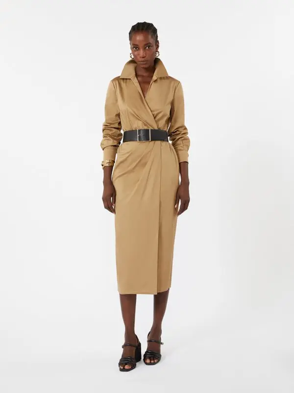 Max Mara Cotton Satin Midi Shirt Dress - Desert