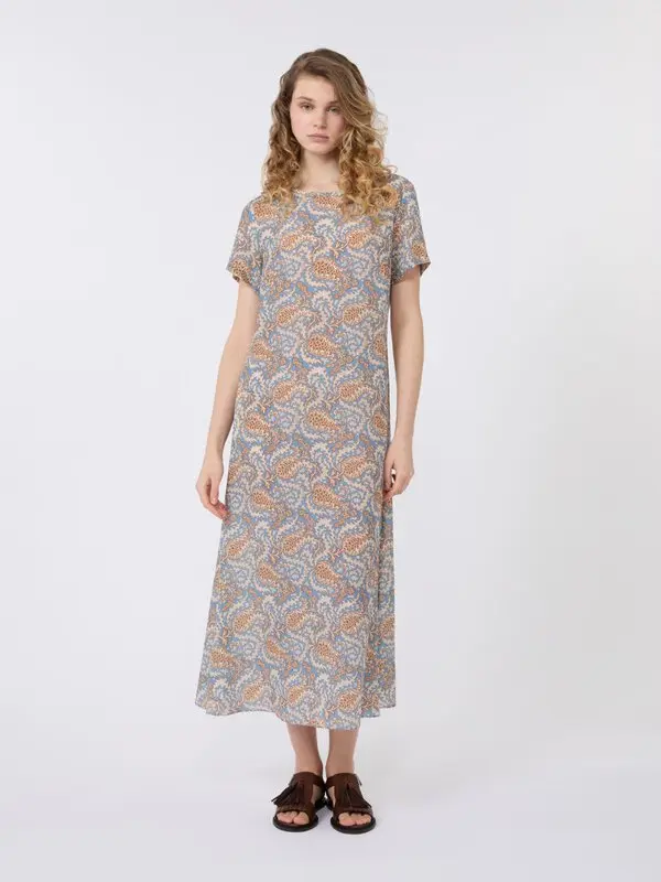 Max Mara Printed Silk Crepe De Chine Maxi Dress - Light Blue