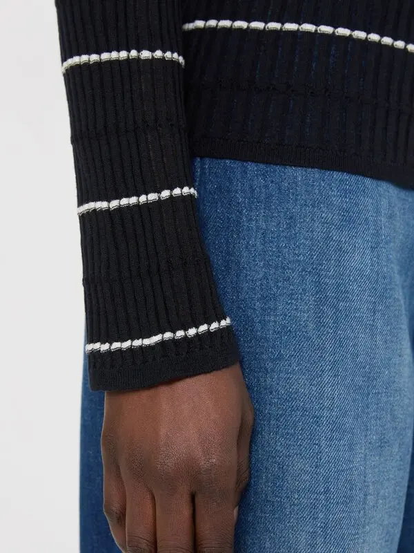 Max Mara Slim-fit Wool And Silk Rib-knit Sweater - Navy