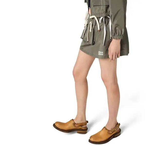 Miu Miu Technical Fabric Mini Skirt With Logo Detail