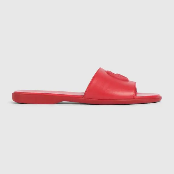 Gucci Double G Leather Slide Sandal - Red