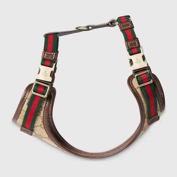 Gucci Extra-small Padded Pet Harness With Gg Canvas And Web Straps - Beige