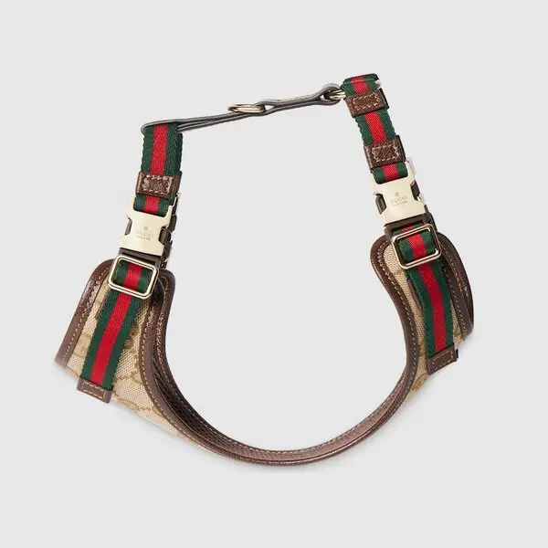 Gucci Extra-small Padded Pet Harness With Gg Canvas And Web Straps - Beige