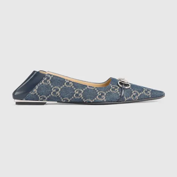 Gucci Vittoria Ballerina In Gg Denim - Blue