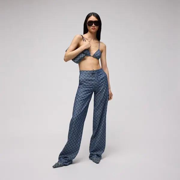 Gucci Vittoria Ballerina In Gg Denim - Blue