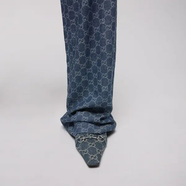 Gucci Vittoria Ballerina In Gg Denim - Blue