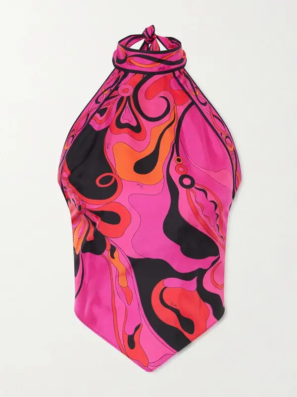 Emilio Pucci Printed Silk-twill Halterneck Top - Pink