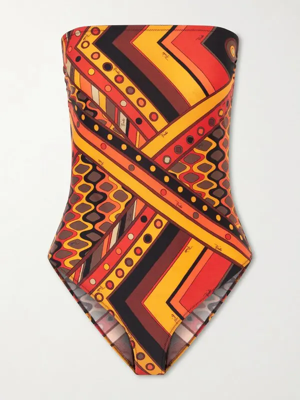 Emilio Pucci Printed Strapless One-piece Swimsuit - Orange