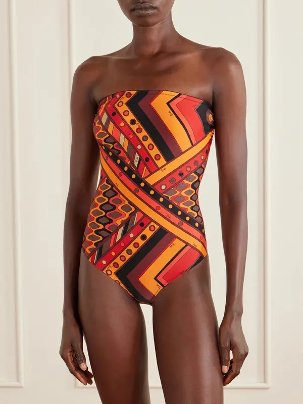 Emilio Pucci Printed Strapless One-piece Swimsuit - Orange